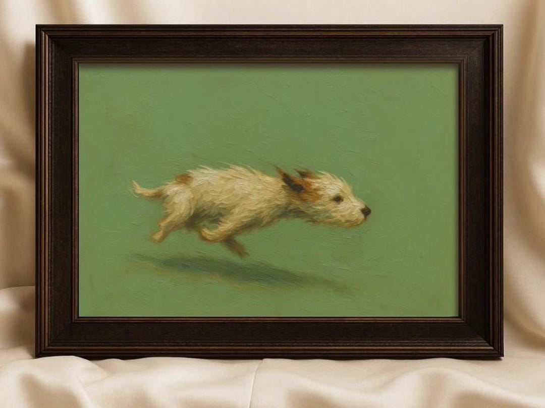 Dog With Zoomies Oil Painting Print: Rustic Pet Art - Etsy