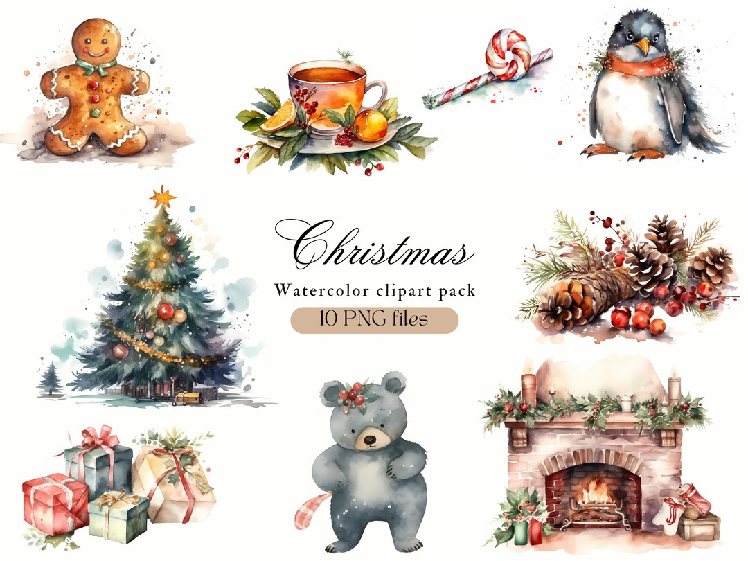 Watercolor Winter Clipart Christmas Pack Cute Ornament Clipart ...