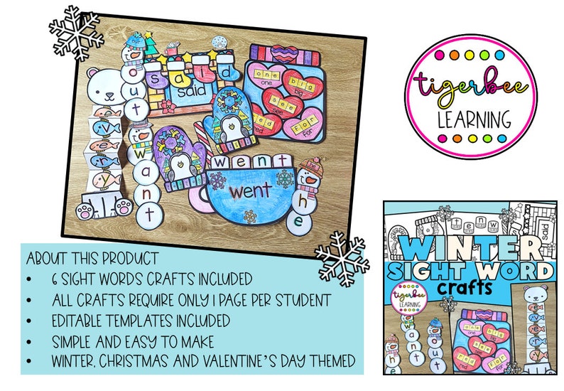 Winter Sight Words Crafts | Editable Sight Words Crafts - Etsy