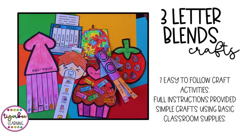 Three Letter Blends Crafts | Beginning Trigraphs Phonics Crafts - Etsy
