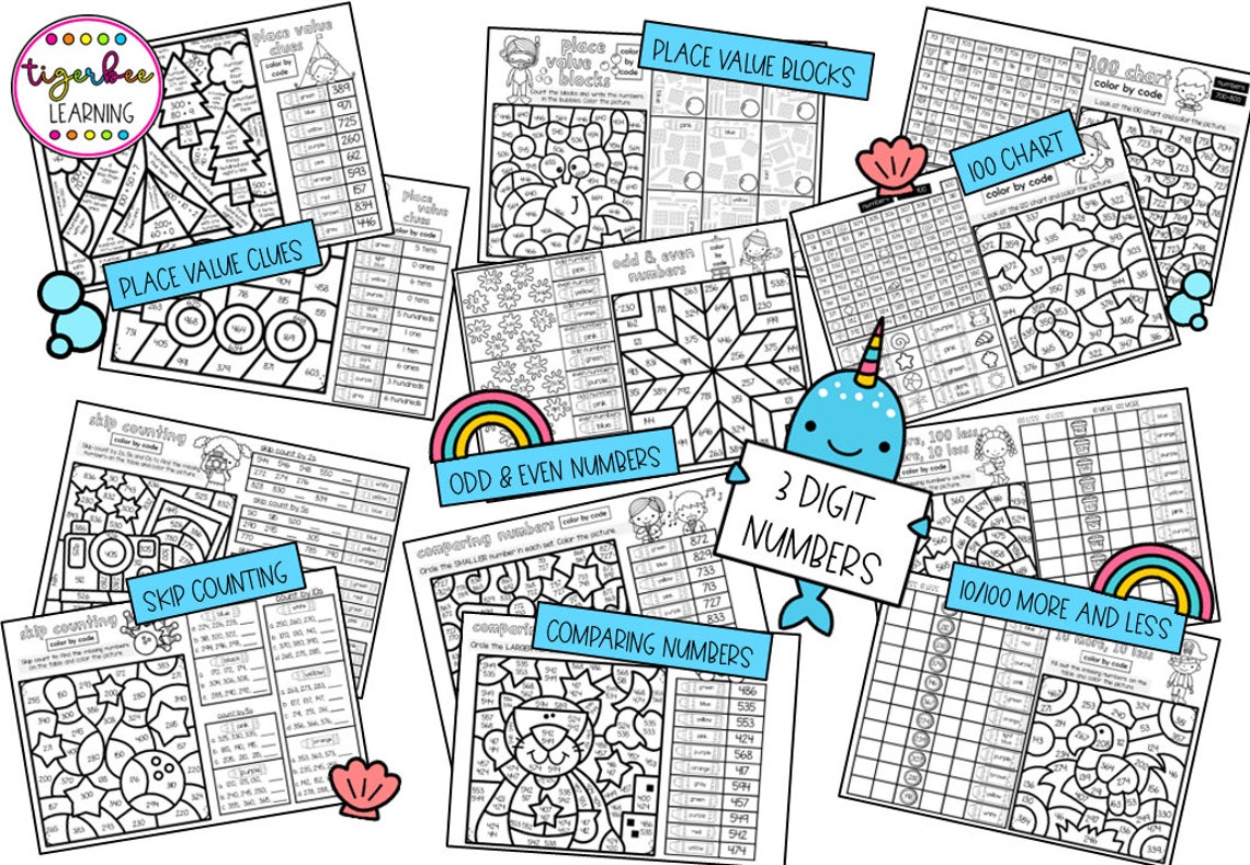 Place Value Math Color by Codes: 2 Digit and 3 Digit Numbers - Etsy
