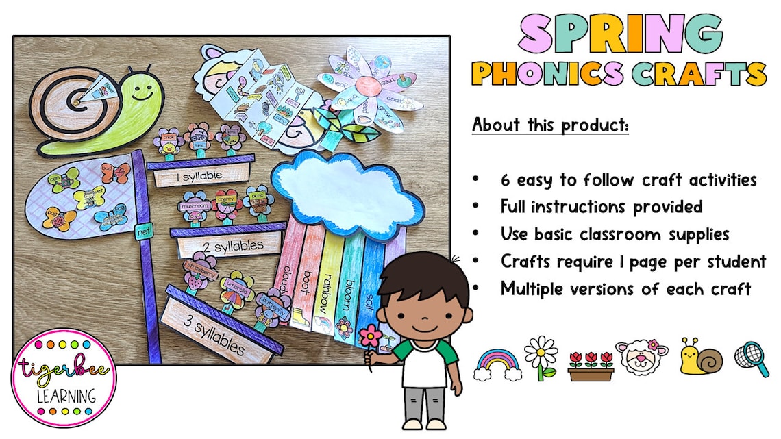 Spring Phonics Crafts: CVC, Blends, Vowel Teams, Syllables and More - Etsy