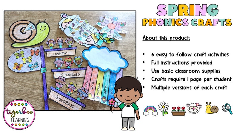 Spring Phonics Crafts: CVC, Blends, Vowel Teams, Syllables and More - Etsy