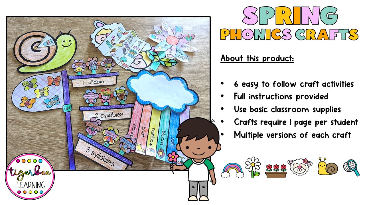 Spring Phonics Crafts: CVC, Blends, Vowel Teams, Syllables and More - Etsy