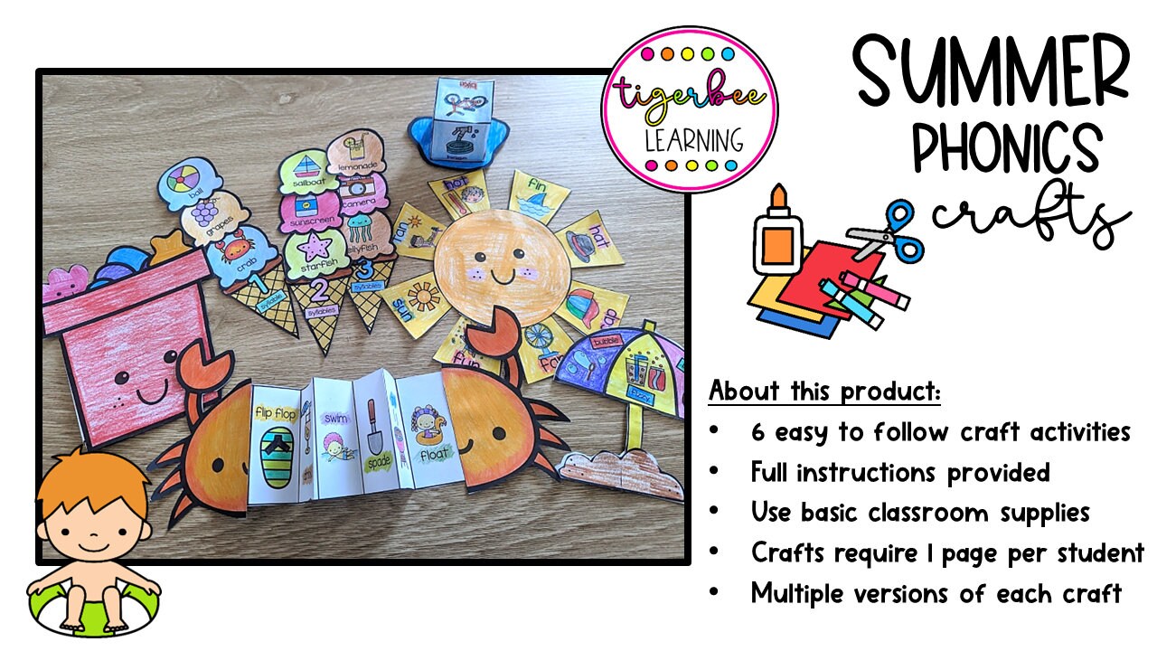 Summer Phonics Crafts: CVC, Blends, Magic E, Syllables and More - Etsy