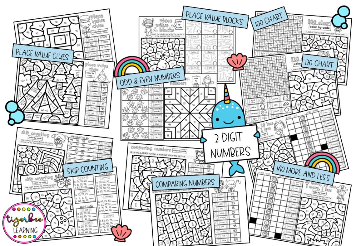 Place Value Math Color by Codes: 2 Digit and 3 Digit Numbers - Etsy