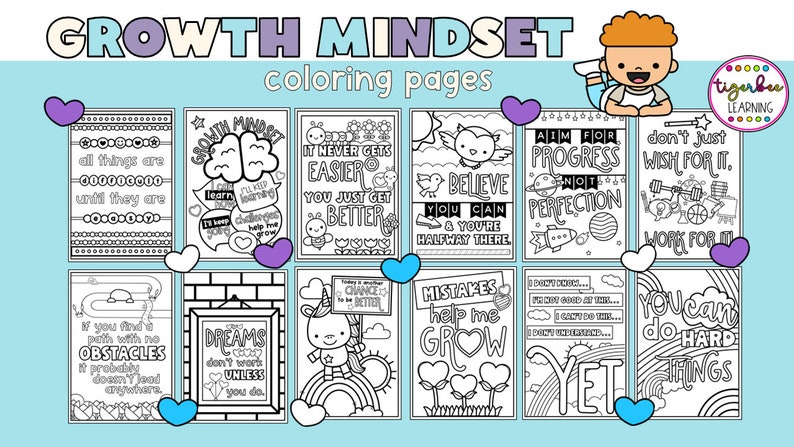 Growth Mindset Coloring Pages | Inspiring Quotes Pages - Etsy