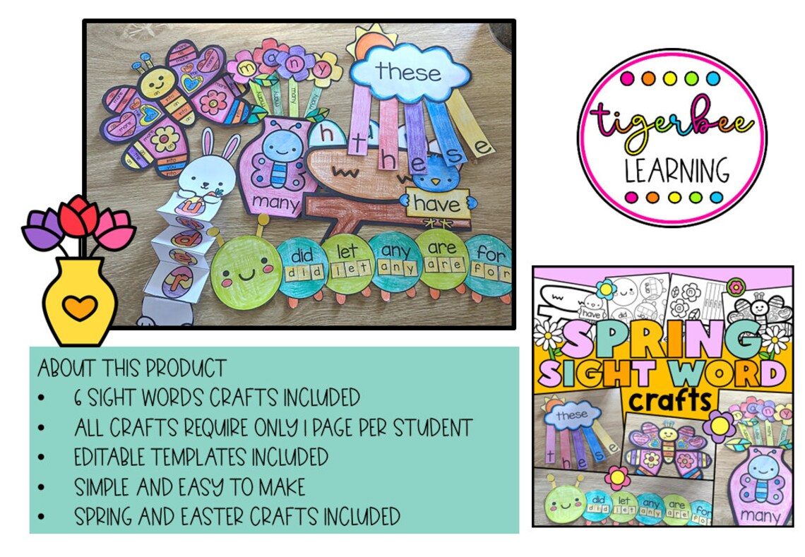 Spring Sight Words Crafts | Editable Sight Words Crafts - Etsy