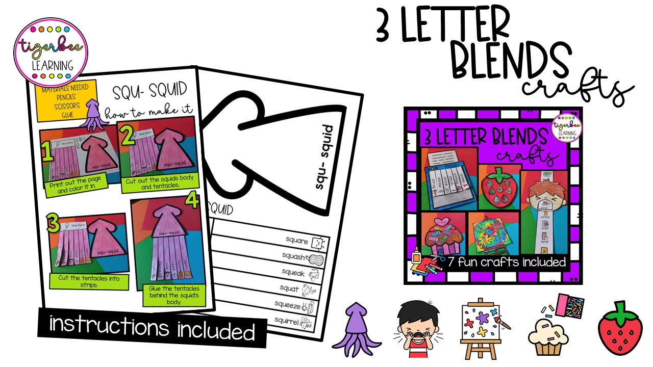 Three Letter Blends Crafts | Beginning Trigraphs Phonics Crafts - Etsy