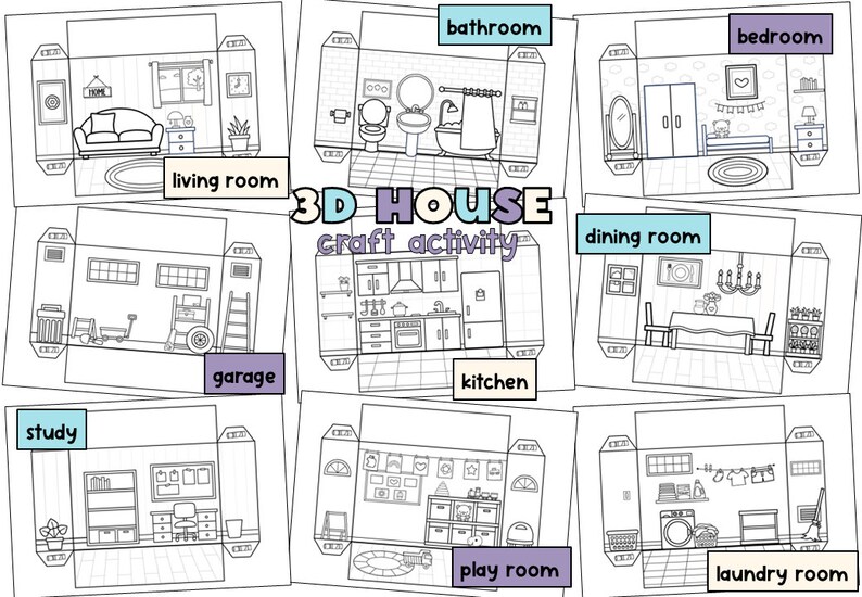 3D Paper House Craft | Rooms in a House Craftivity - Etsy