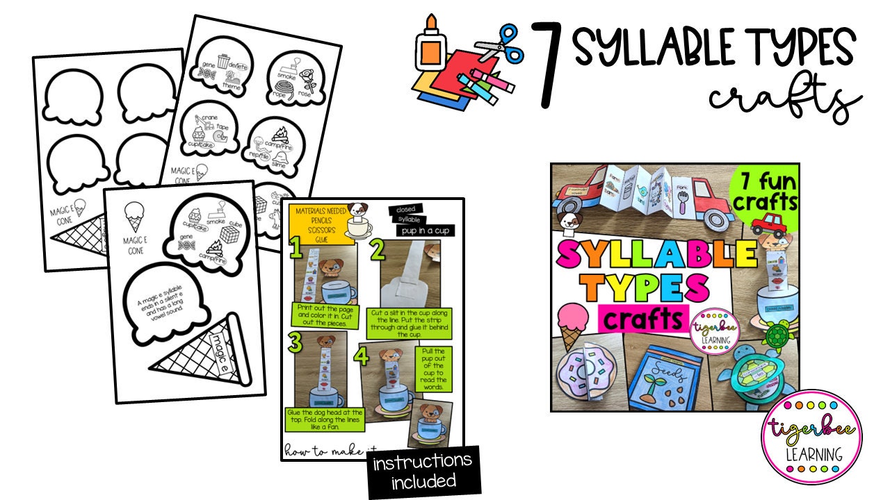7 Syllable Types Crafts Phonics Practice Activities - Etsy