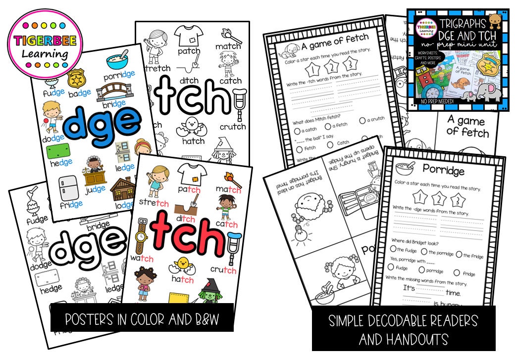 Trigraphs DGE y TCH hojas de trabajo manualidades carteles trabajo de ...