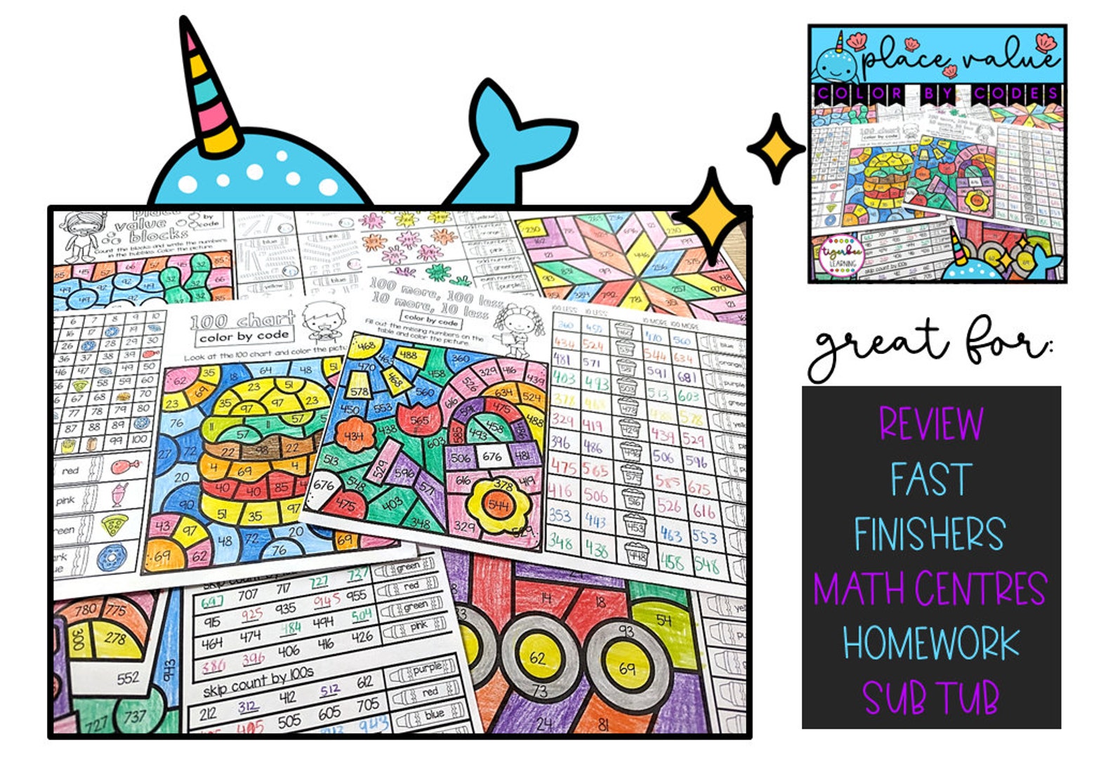 Place Value Math Color by Codes: 2 Digit and 3 Digit Numbers - Etsy