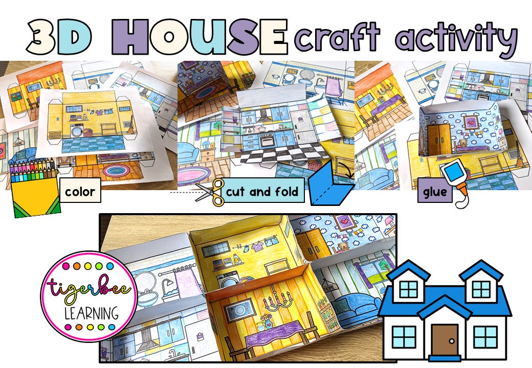 3D Paper House Craft | Rooms in a House Craftivity - Etsy