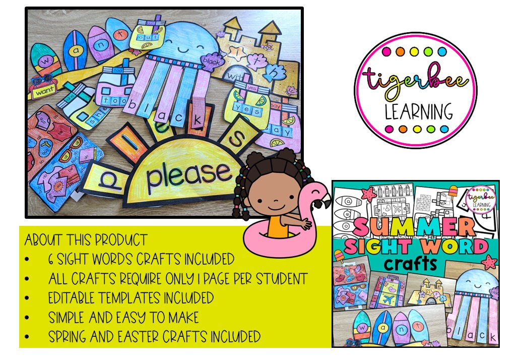 Summer Sight Words Crafts Editable Sight Words Crafts - Etsy