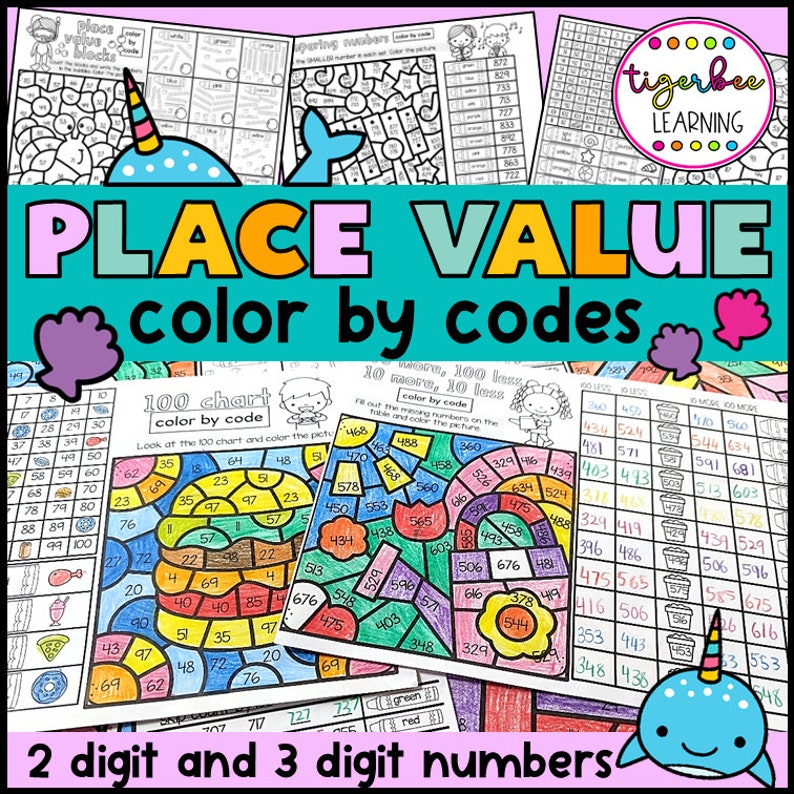 Place Value Math Color by Codes: 2 Digit and 3 Digit Numbers - Etsy