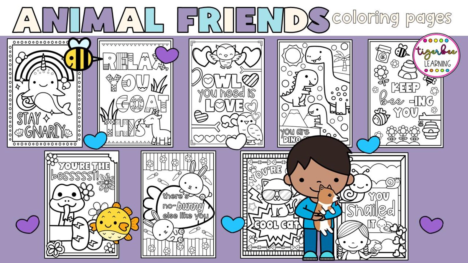 Animal Friends Coloring Pages | Inspirational Quotes Coloring Pages - Etsy