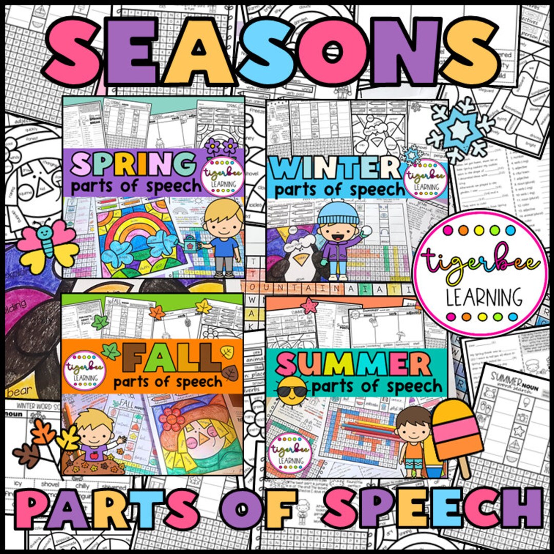 Parts of Speech Seasons Bundle Fall Winter Spring Summer - Etsy