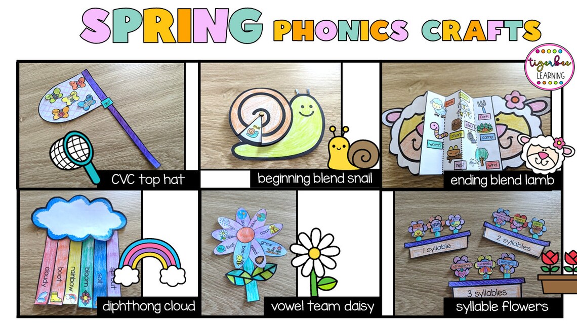 Spring Phonics Crafts: CVC, Blends, Vowel Teams, Syllables and More - Etsy