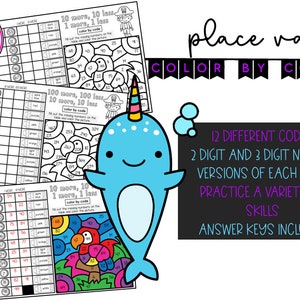 Place Value Math Color by Codes: 2 Digit and 3 Digit Numbers - Etsy