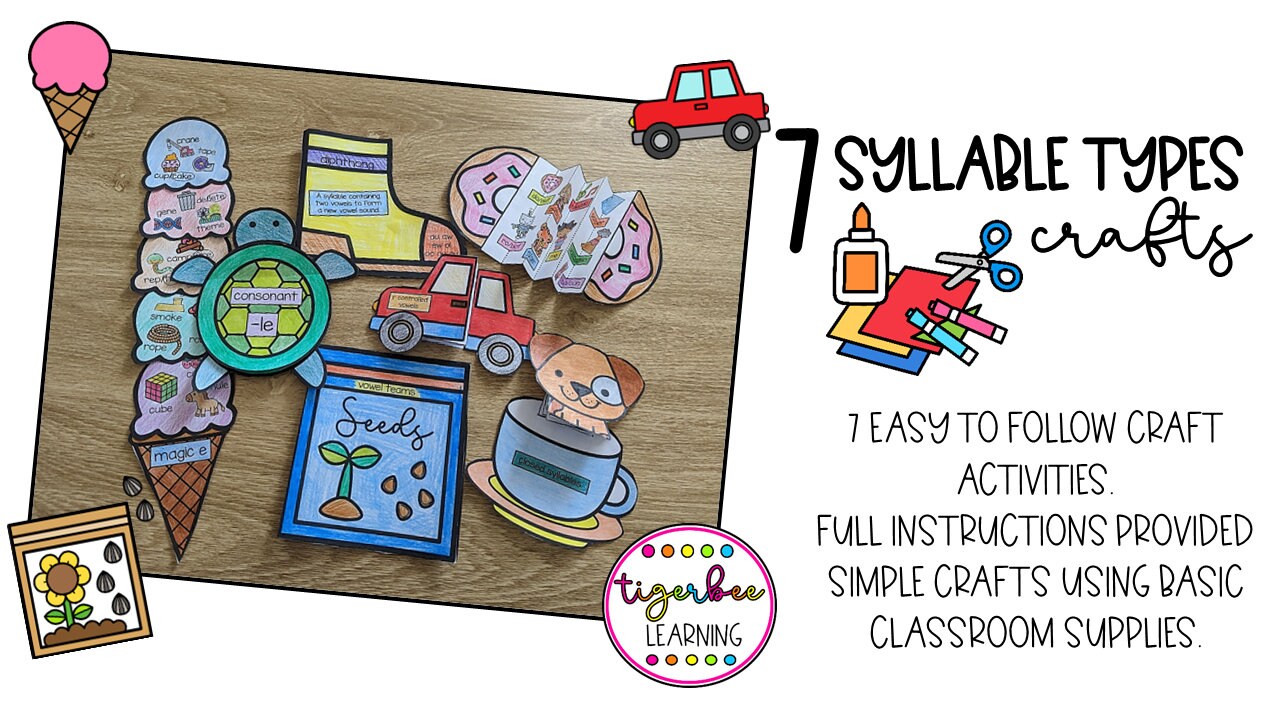 7 Syllable Types Crafts Phonics Practice Activities - Etsy