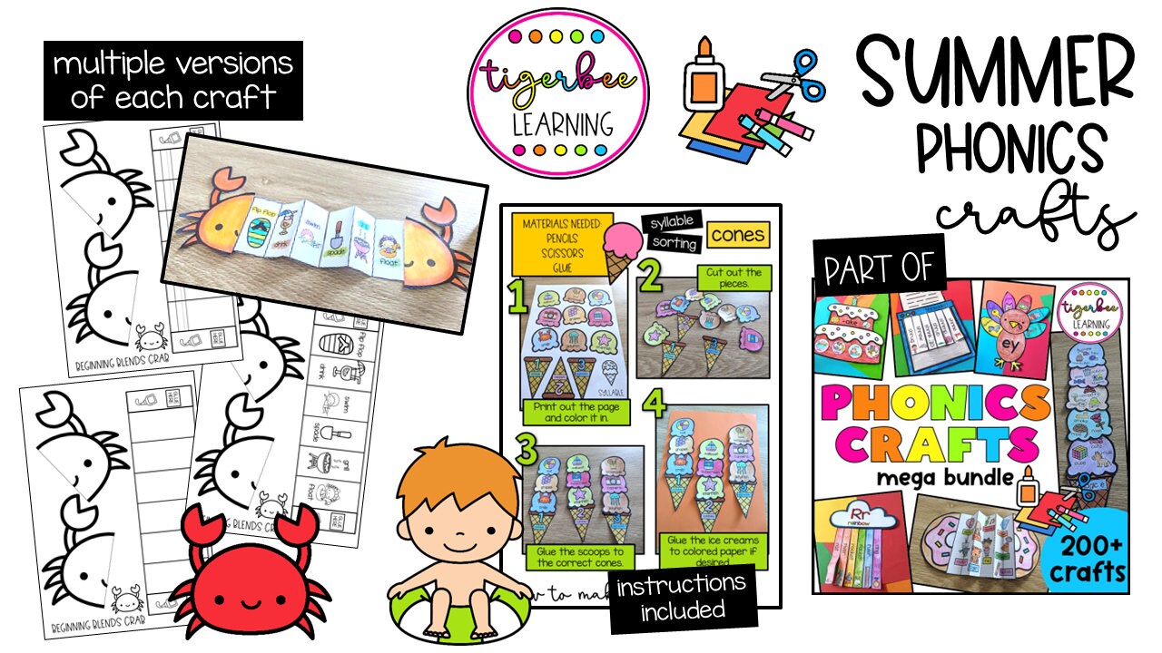 Summer Phonics Crafts: CVC, Blends, Magic E, Syllables and More - Etsy
