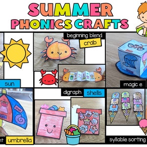 Summer Phonics Crafts: CVC, Blends, Magic E, Syllables and More - Etsy