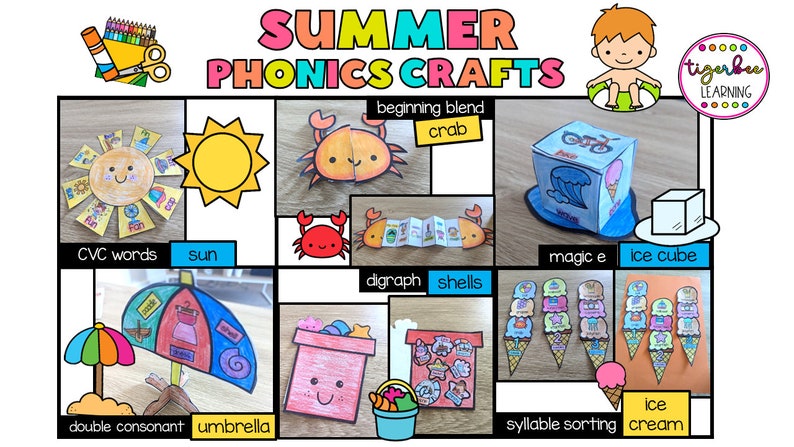 Summer Phonics Crafts: CVC, Blends, Magic E, Syllables and More - Etsy