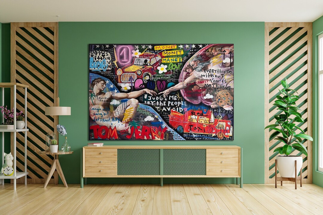 Wall Art Canvas Print Pop Art Collage Creation of Adam Graffiti Canvas ...