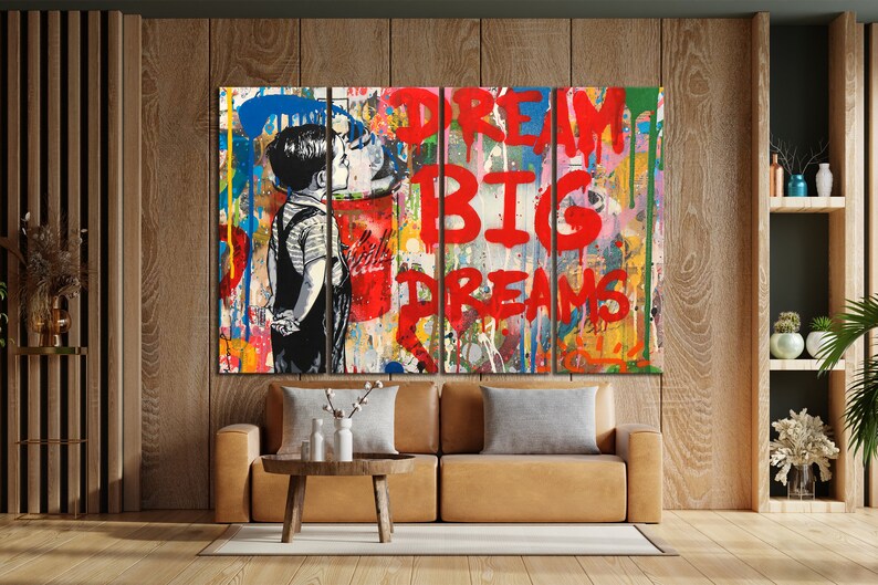 Dream Big Dreams Colorful Motivational Graffiti Wall Art Print Canvas Modern Pop Artwork Banksy ...
