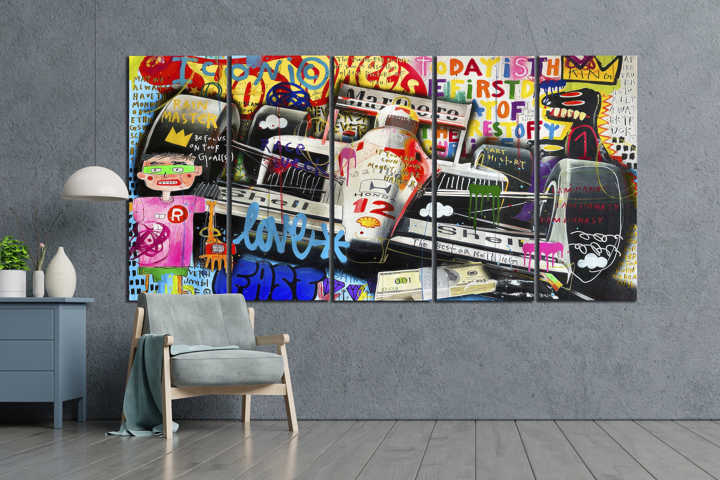 Formula 1 Colorful Street Graffiti Art Canvas Print Motivational Banksy ...