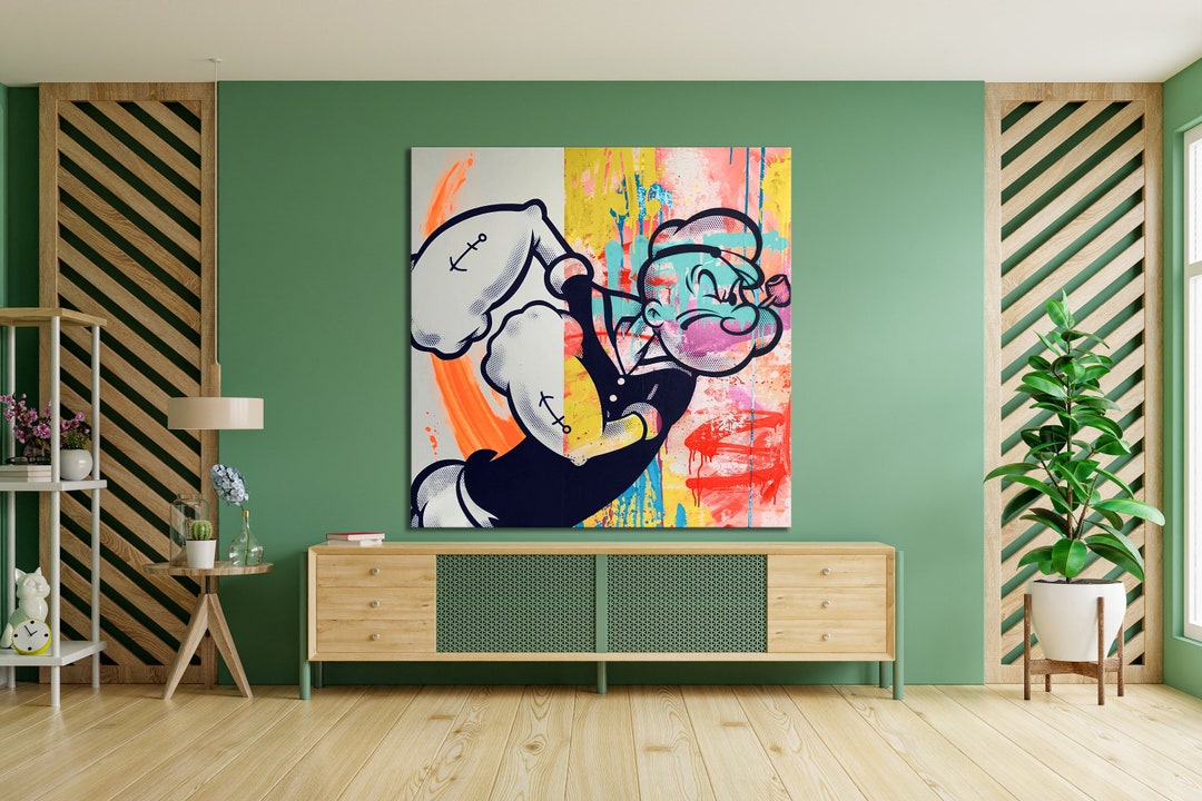 Popeye Graffiti Wall Art Canvas Print Colorful Banksy Print Lithograph ...