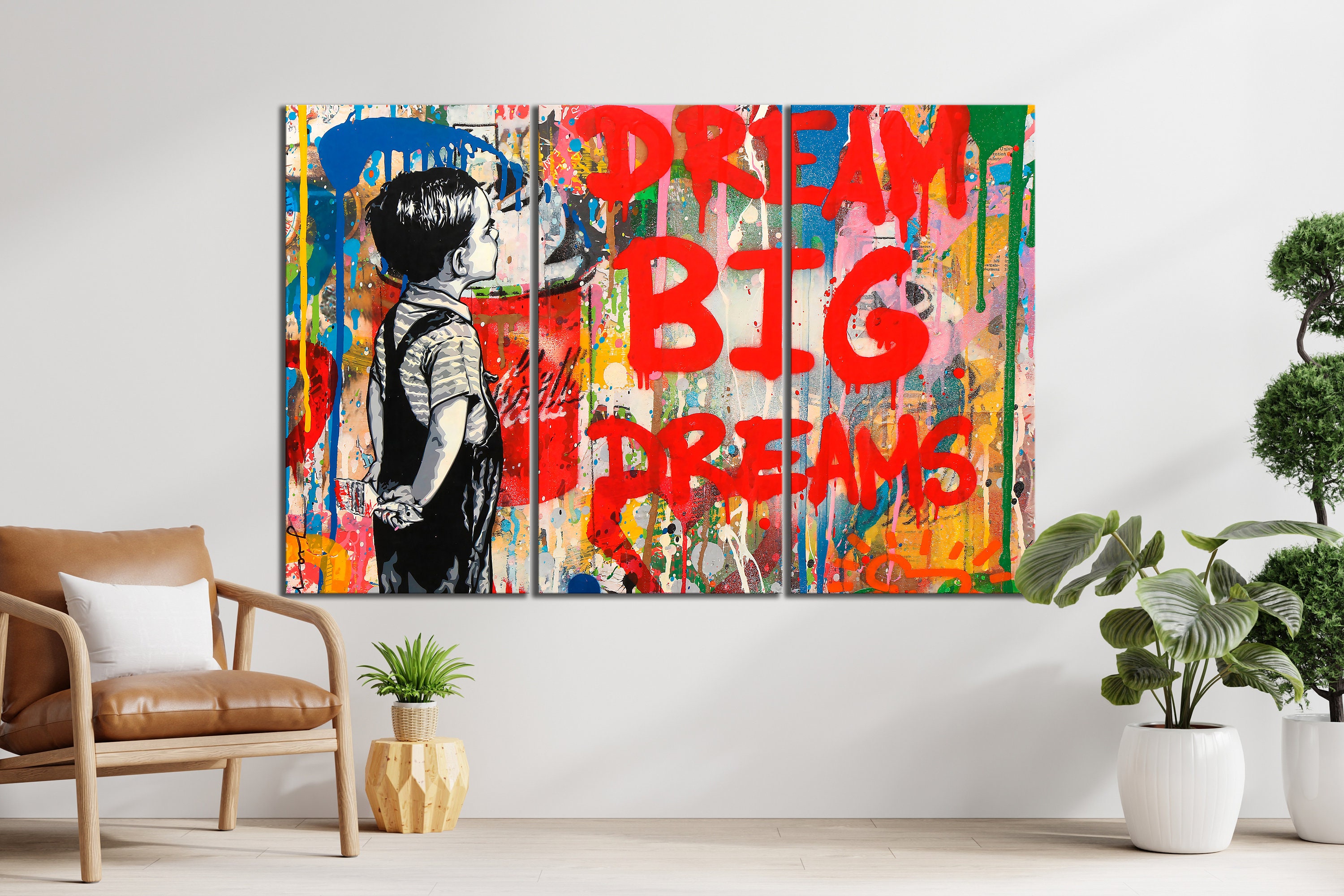 Dream Big Dreams Colorful Motivational Graffiti Wall Art Print Canvas ...