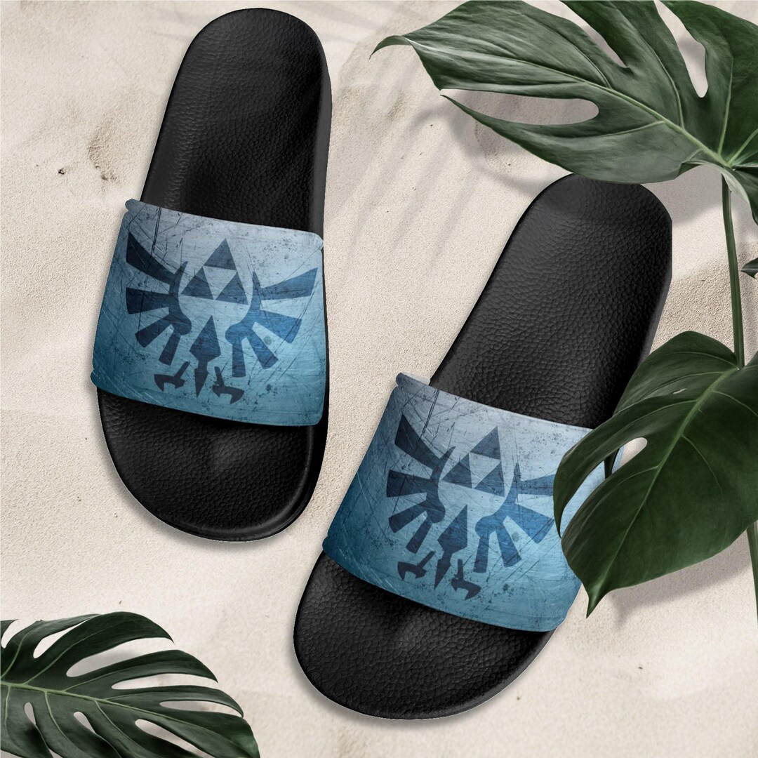 Zelda Hyrule Crest Slides • Triforce Blue Sandals • Gamer Pool Shoes ...