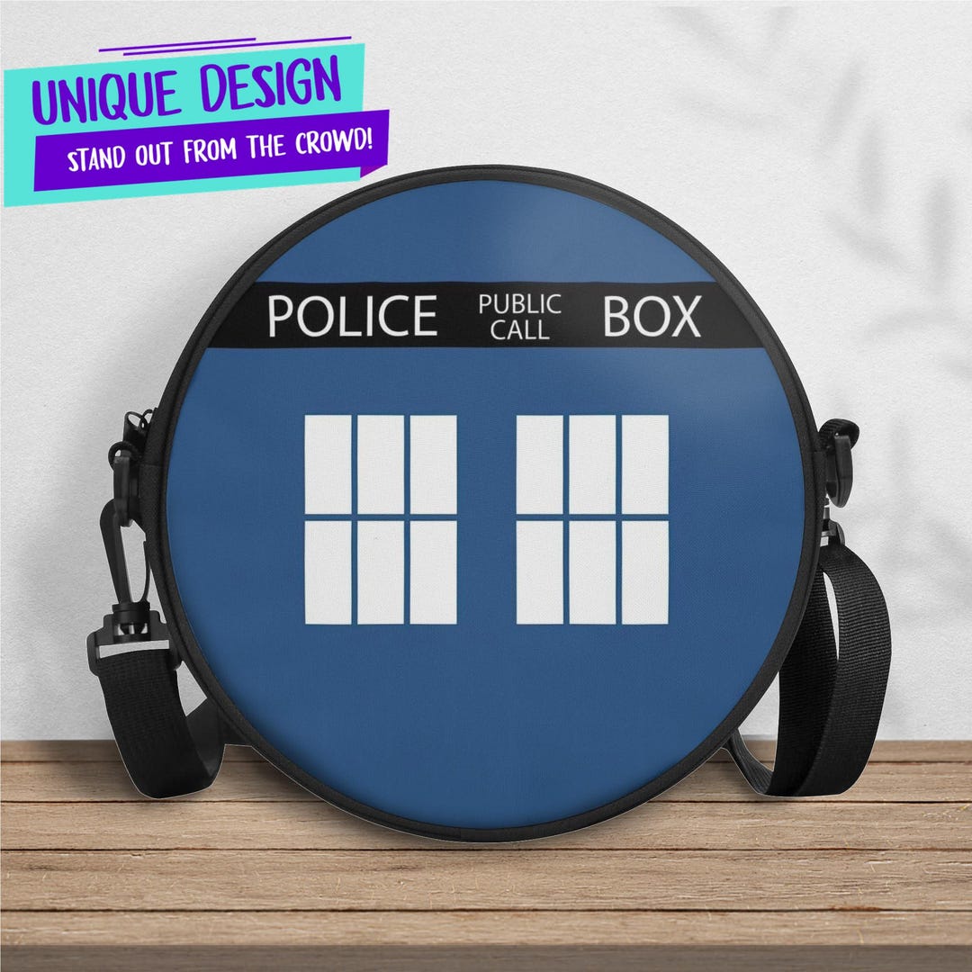 Doctor Who TARDIS Round Crossbody Bag - Police Box Circle Purse, Time ...