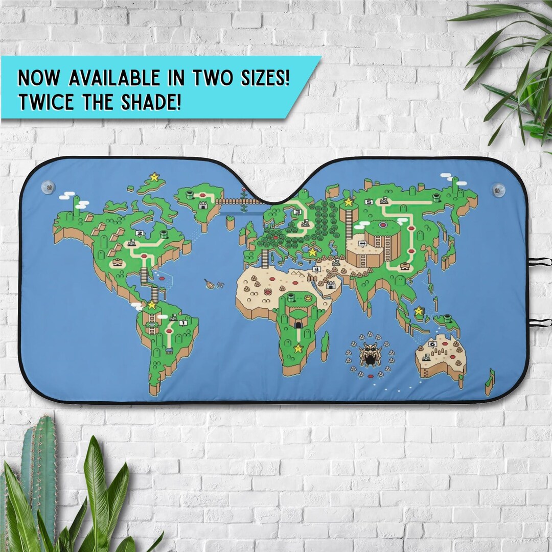 Super Mario World Map Car Sun Shade – Retro Gamer Windshield Cover | UV ...