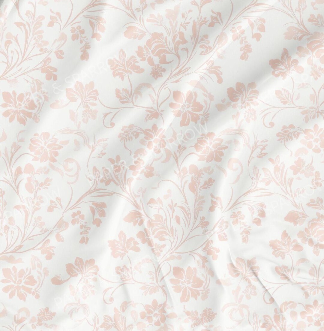 Light Peach Floral Fabric, Cotton Polyester Sewing Craft Supplies ...