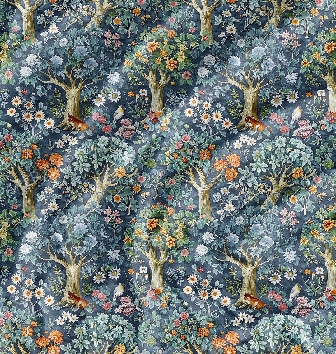 Fox Forest Trees Cotton Fabric, Sewing Craft Supplies, Cottagecore Art ...