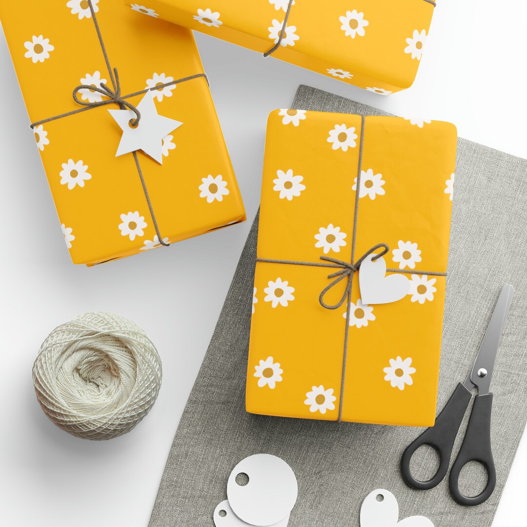 Yellow Daisy Gift Wrapping Paper Roll, Floral Birthday Wrap Paper, Cute ...