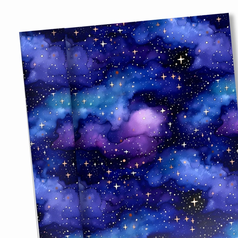 Starry Night Blue Watercolor Gift Wrapping Paper Roll, Space Stars ...