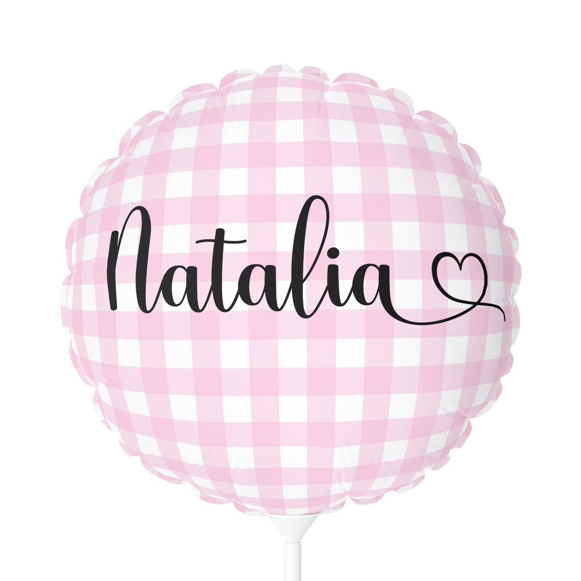 Pink Gingham Birthday Personalised Balloon, Checker Name Custom Balloon ...