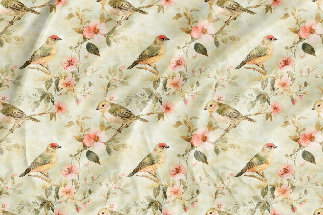 Green Chinoiserie Bird Cotton Fabric, Olden Watercolor Sewing Craft ...