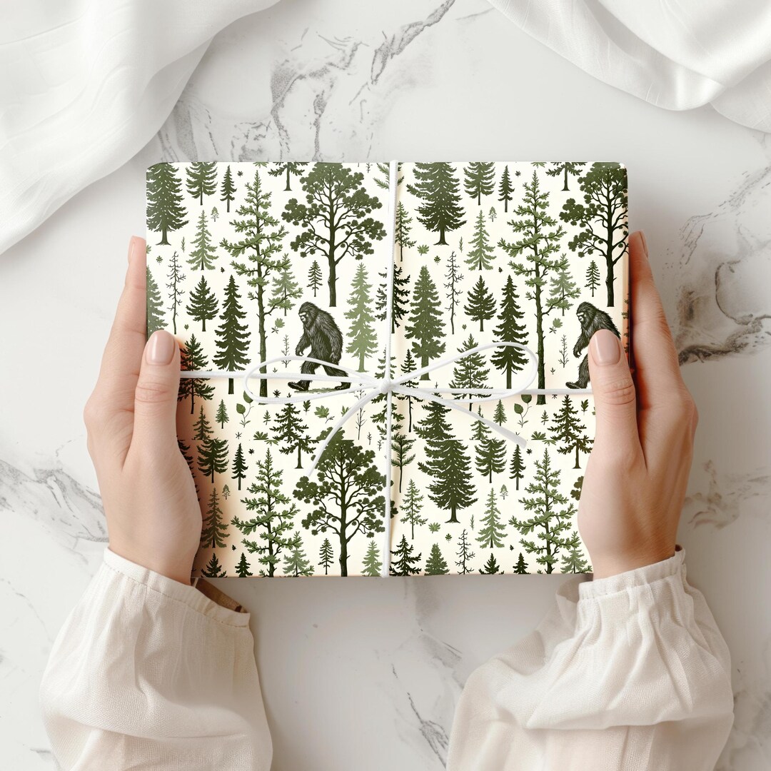 Bigfoot Sasquatch Wrapping Paper Roll, Funny Forest Birthday Gift Wrap ...