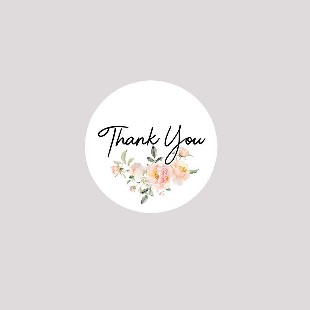 Peach Floral Thank You Sticker, Wedding Sticker, Elegant Thank You for ...