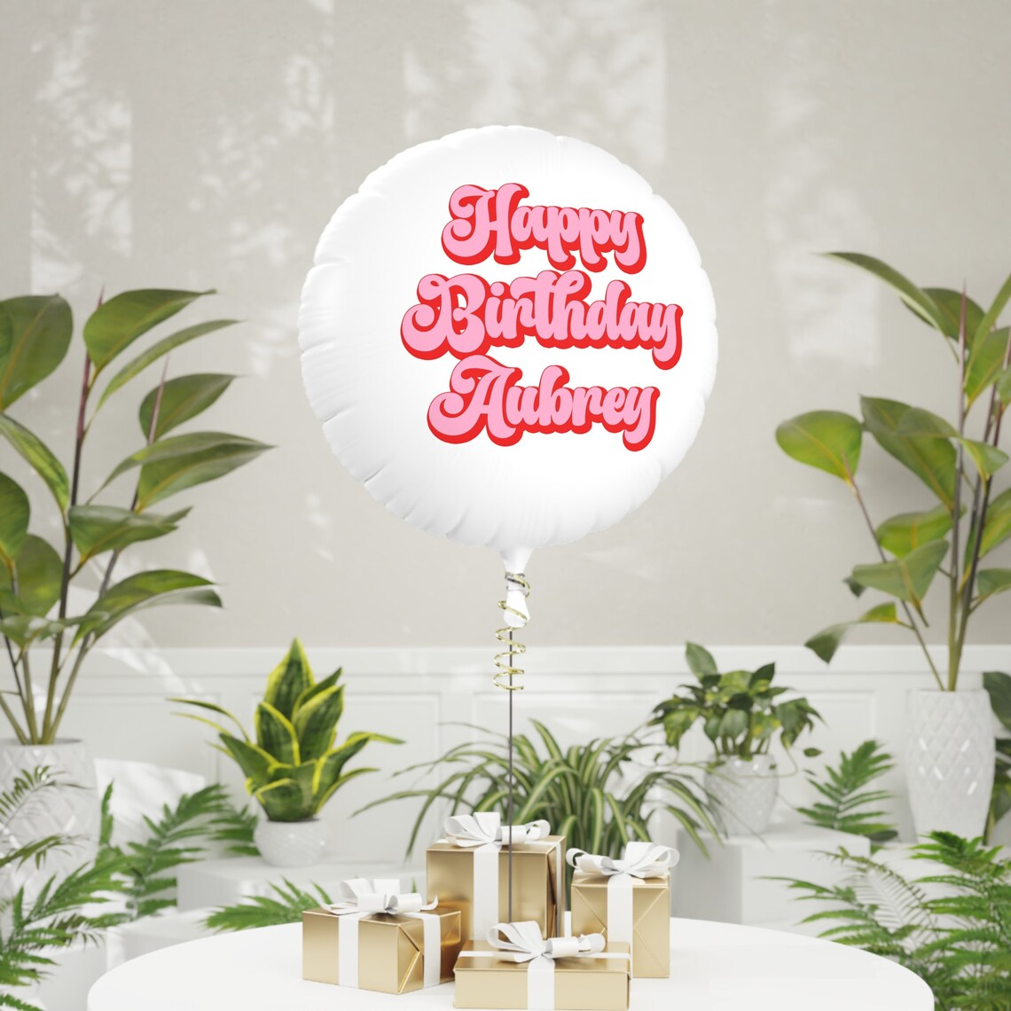 Large Retro Custom Text Helium Balloon, Mylar Balloons, Pink Name ...