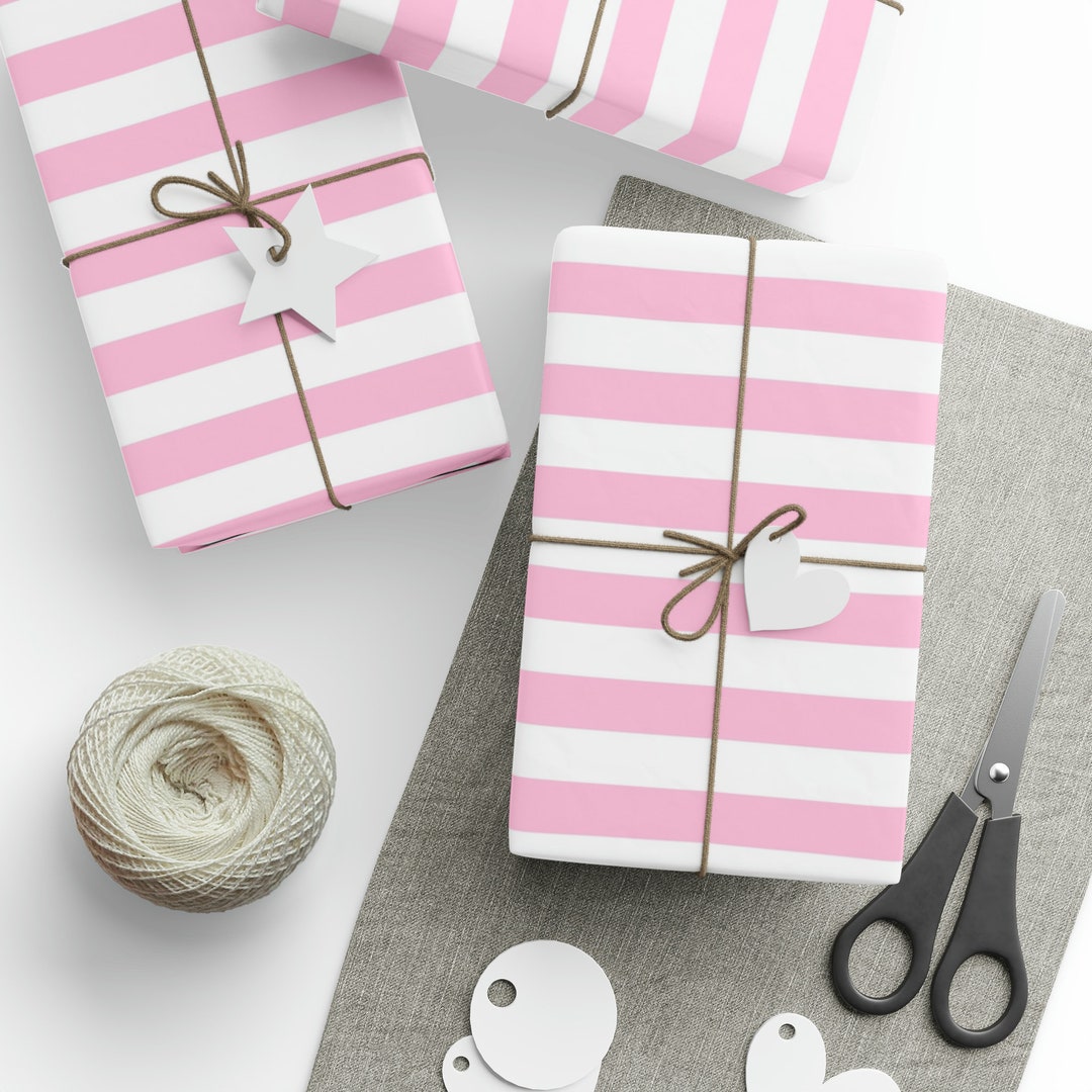 Pink Stripe Gift Wrapping Paper Roll, Girls Birthday Wrap Paper, Cute ...