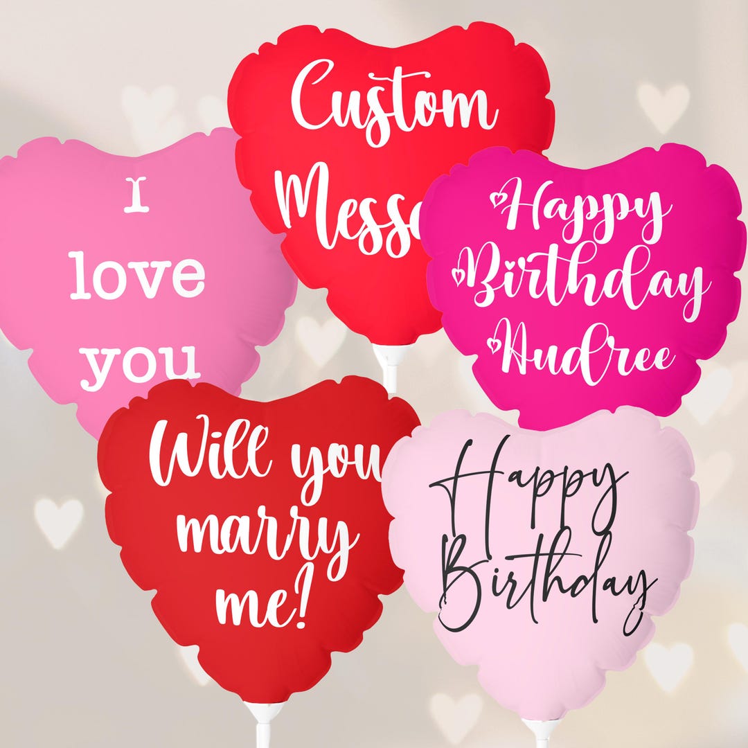 Personalised Text Heart Balloon, Custom Valentines Day Name Party ...