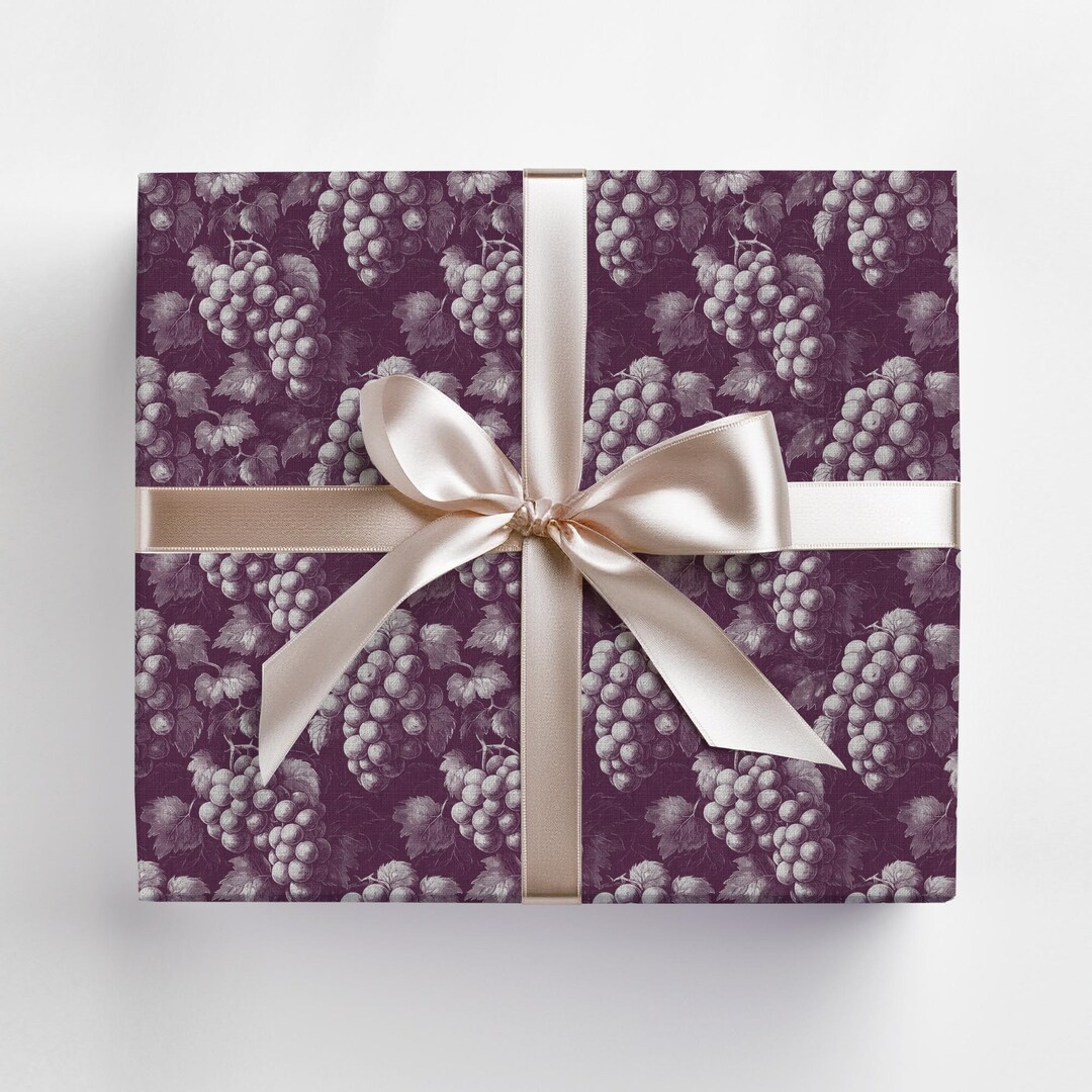 Purple Grapes Wrapping Paper Roll, Fruit Toile Cottage Birthday Gift ...