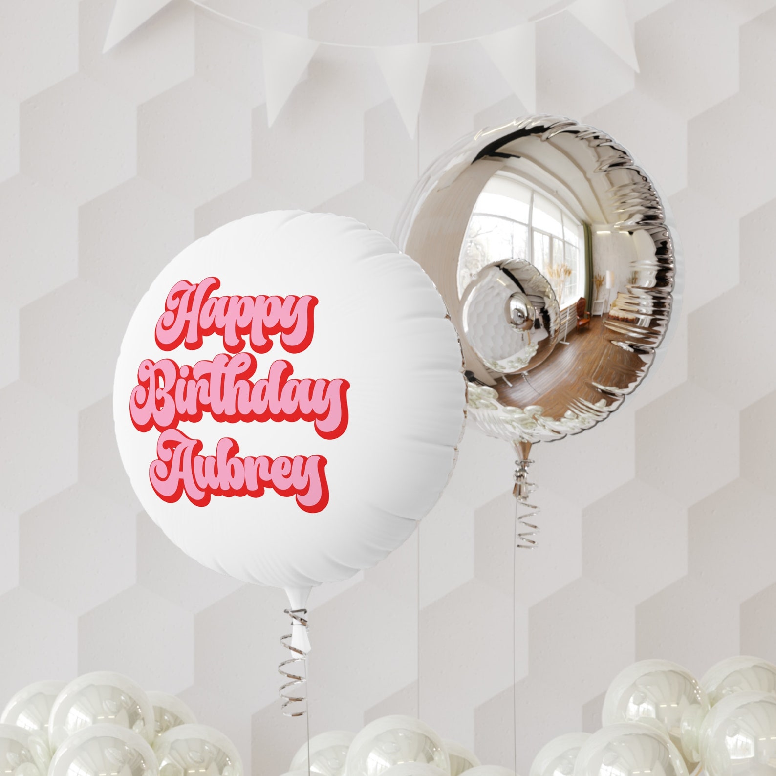 Large Retro Custom Text Helium Balloon, Mylar Balloons, Pink Name ...