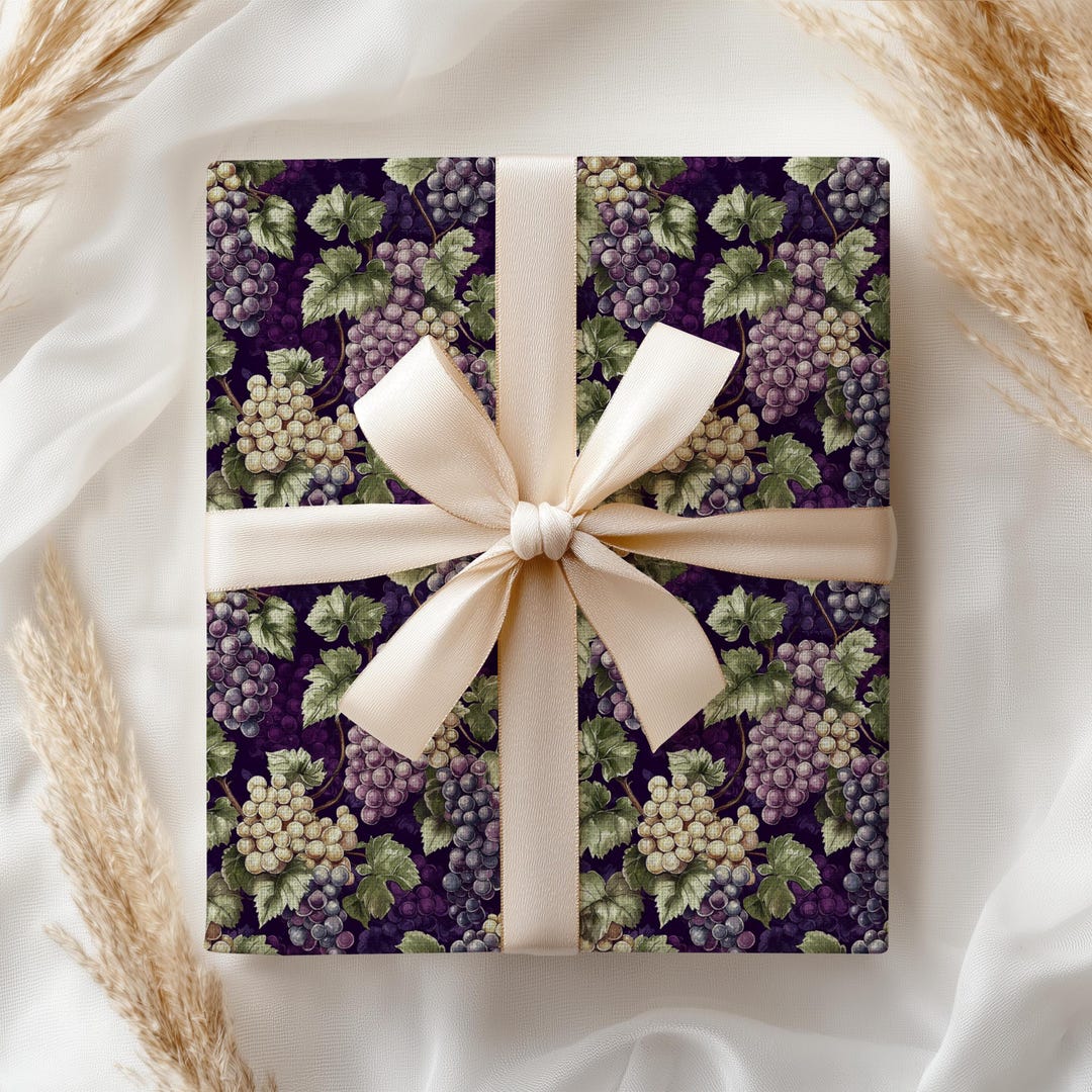 Grapes Wrapping Paper Roll, Fruit Toile Cottage Birthday Gift Wrap ...